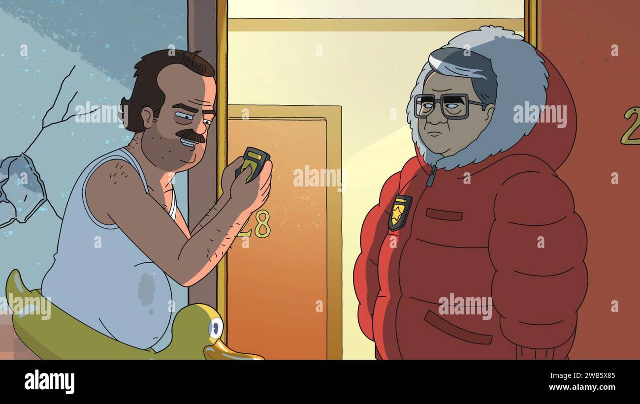 GRIMSBURG, from left: Marvin Flute (voice: Jon Hamm), Lt. John Kang ...