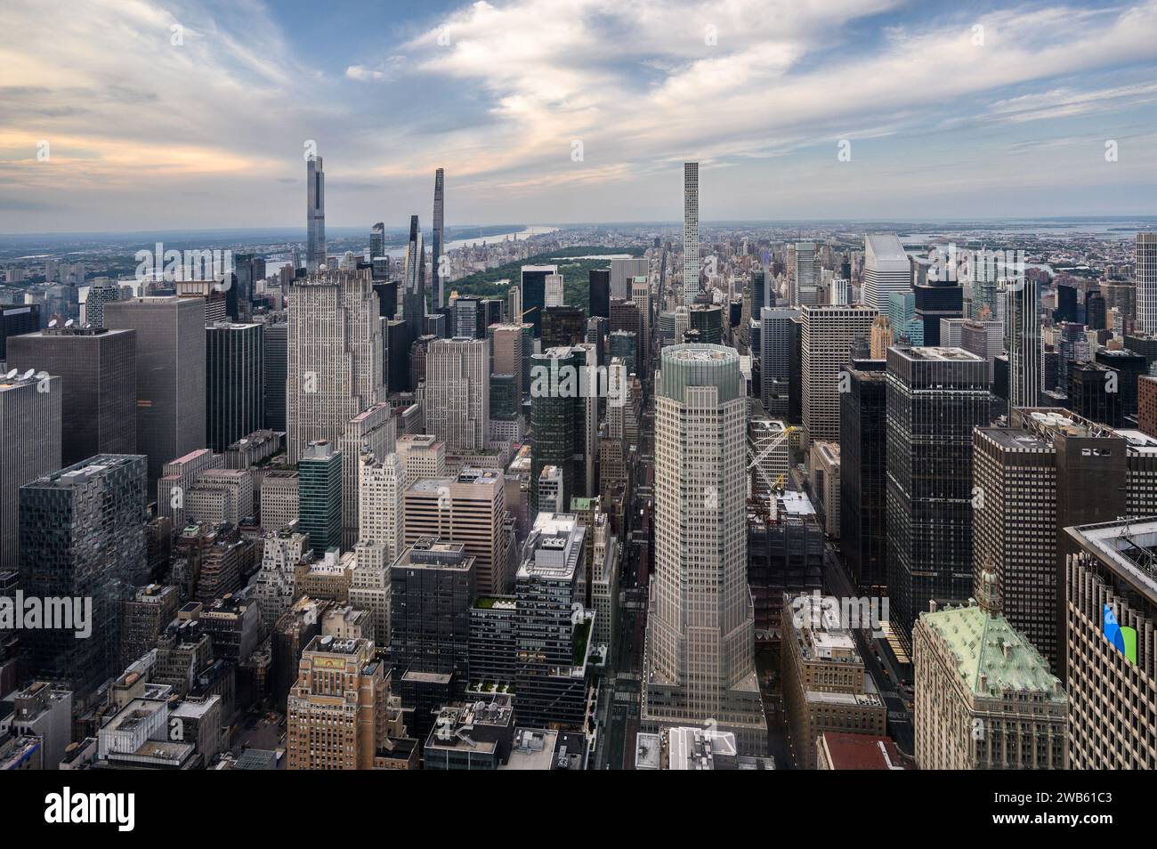 Panoramic view from the Summit observation deck in New York at sunset ...