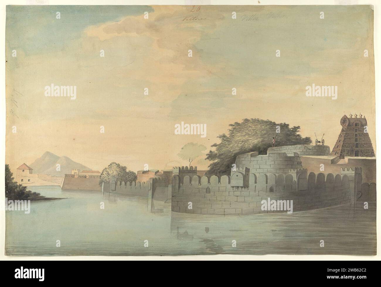 13th century Vellore Fort Gateway with moat, painted in 1784 Stock ...
