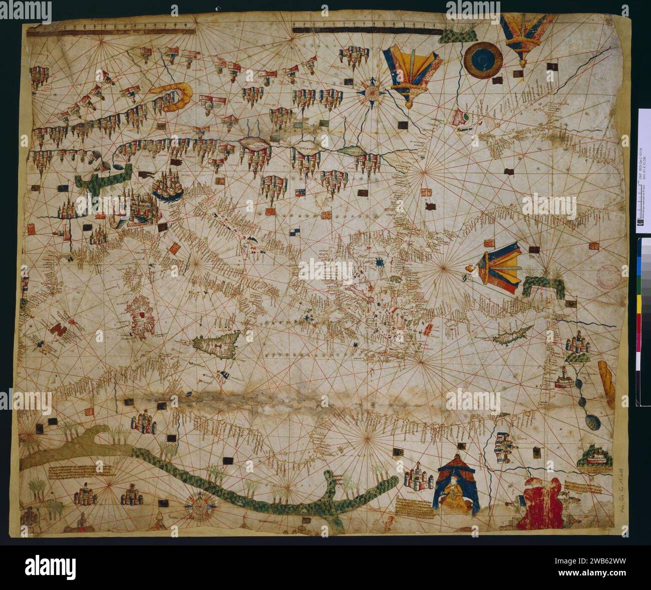 15th century Portolan chart by Petrus Roselli - Carte marine de la mer ...