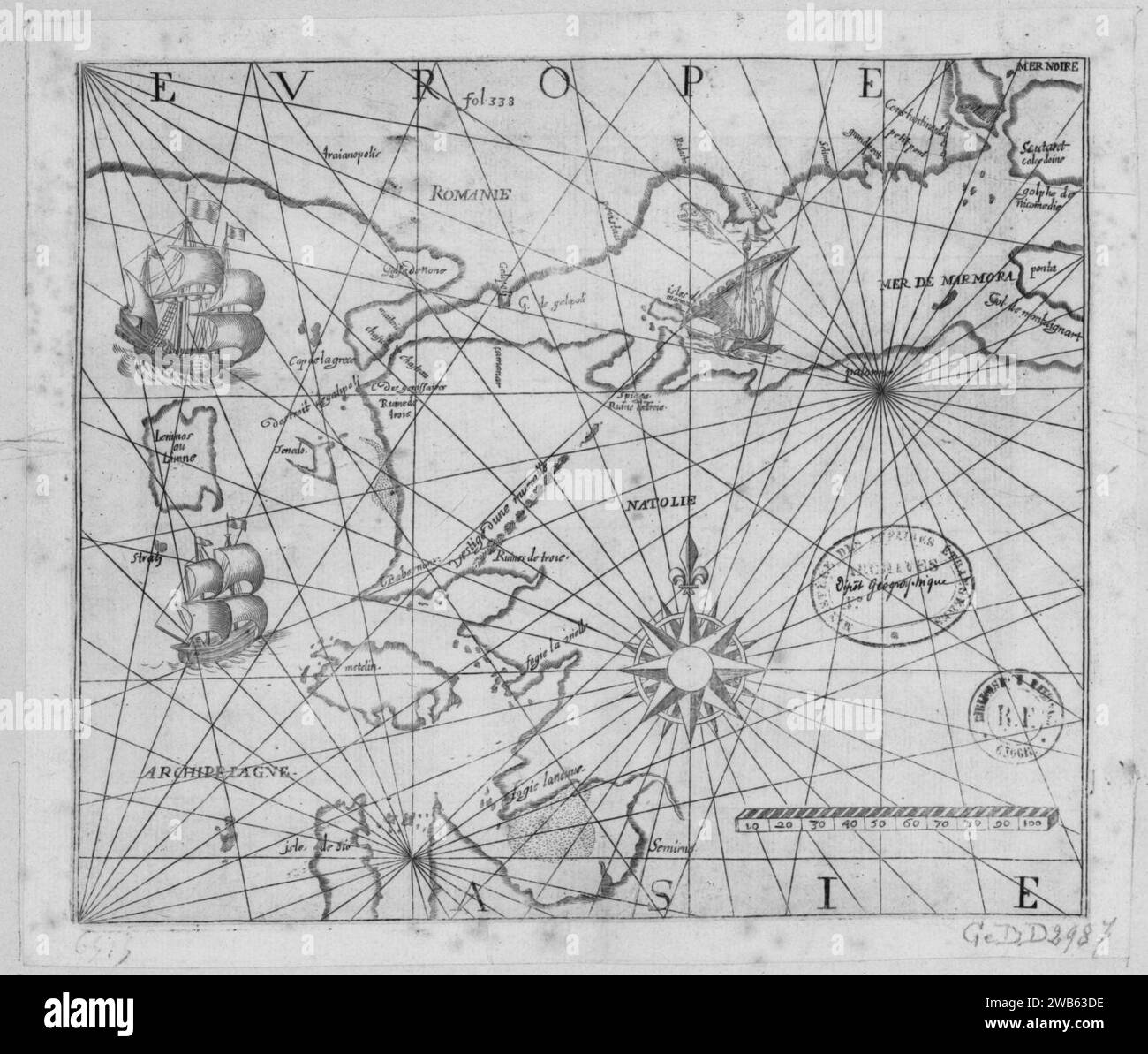 17th- or 18th-century map -- Carte de la mer de Marmara et des côtes d ...
