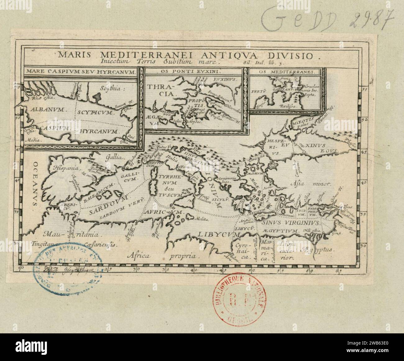 17th-century map - Maris Mediterranei antiqua divisio Stock Photo - Alamy