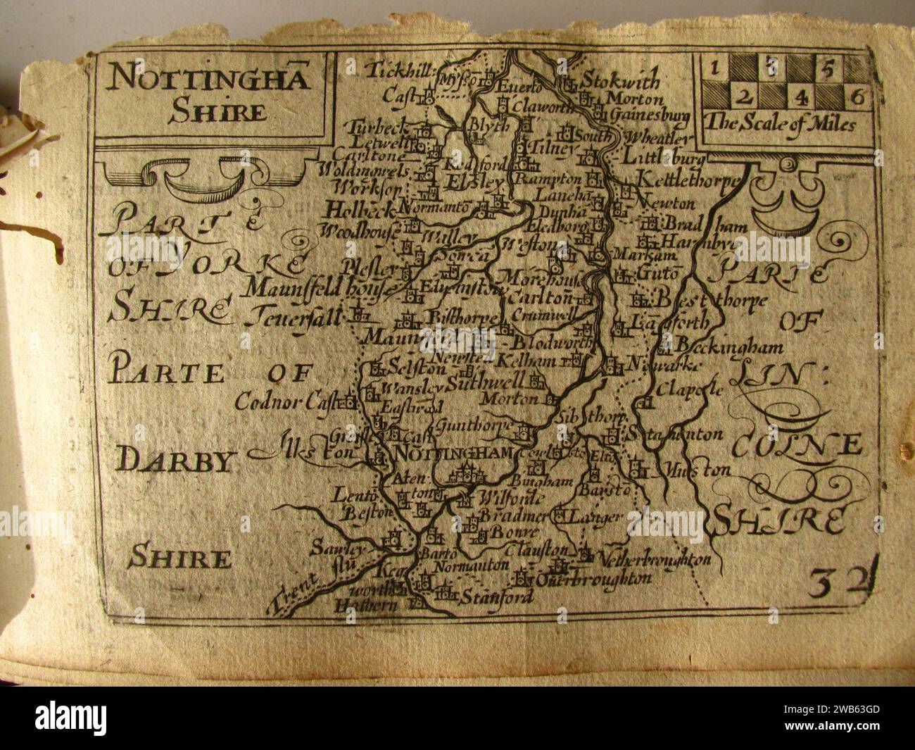 17the Century map of Nottinghamshire Stock Photo - Alamy