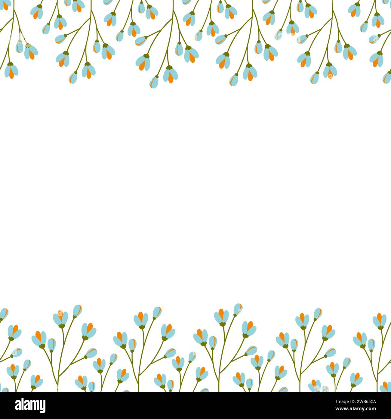 Double sided frame with top and bottom border of blooming twigs. Copy ...