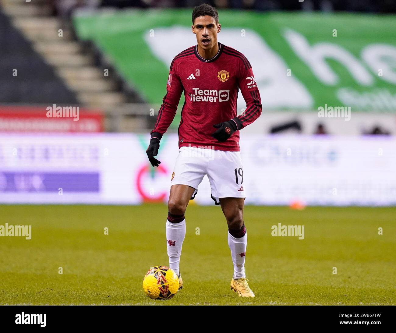 Wigan, UK. 8th Jan, 2024. Raphael Varane of Manchester United during ...