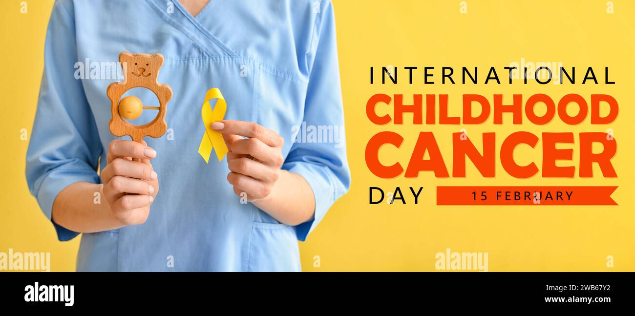 Banner for International Childhood Cancer Day with female doctor ...