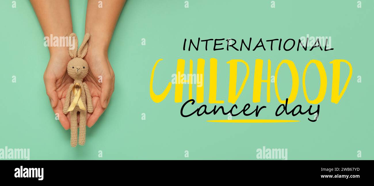 Banner for International Childhood Cancer Day with hands holding toy ...
