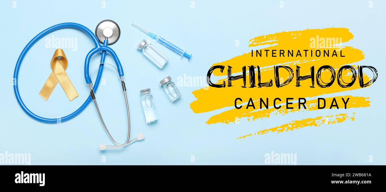 Banner for International Childhood Cancer Day with awareness ribbon ...