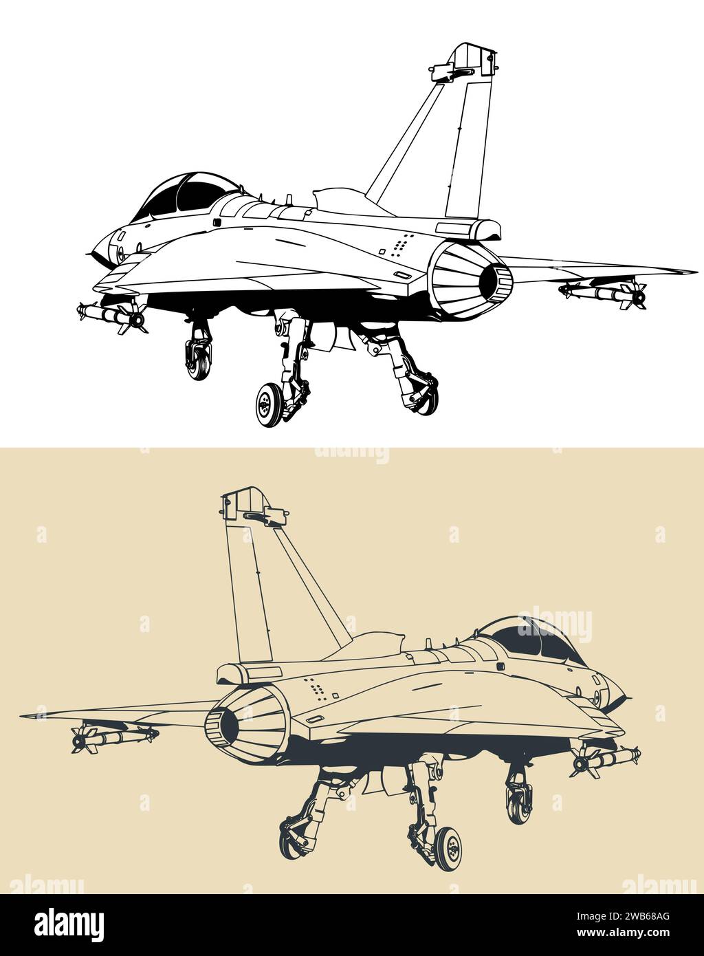 Stylized drawing of a modern light carrier-based military jet Stock ...
