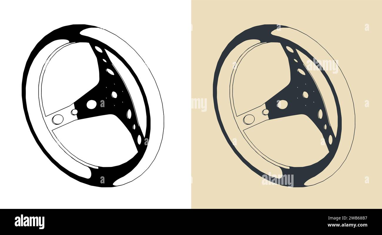 Stylized vector illustrations of a sports car steering wheel Stock ...