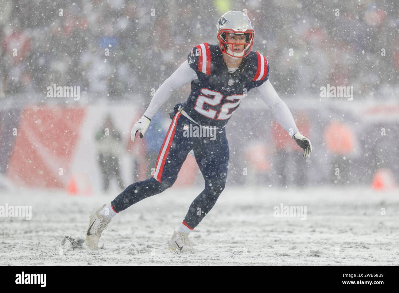 New England Patriots safety Cody Davis (22) drops into coverage during the second half of an NFL ...