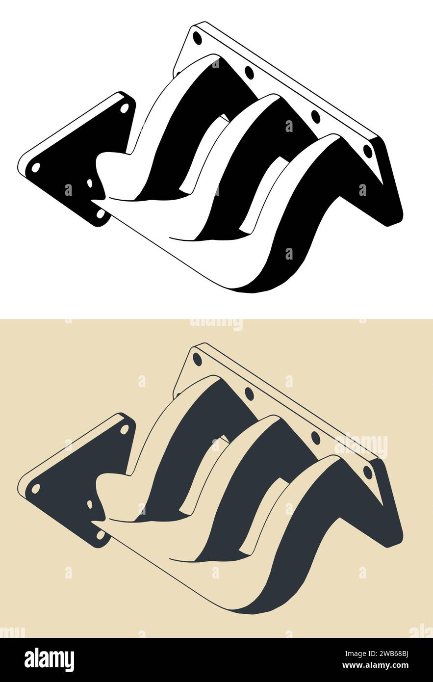 Stylized vector illustrations of exhaust manifold Stock Vector Image ...
