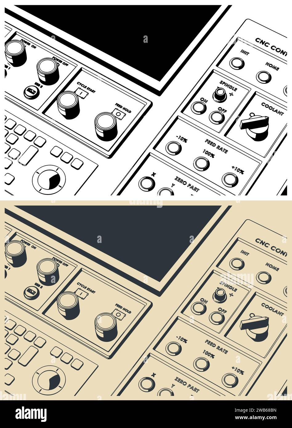 Stylized vector illustration of CNC control panel close up Stock Vector ...