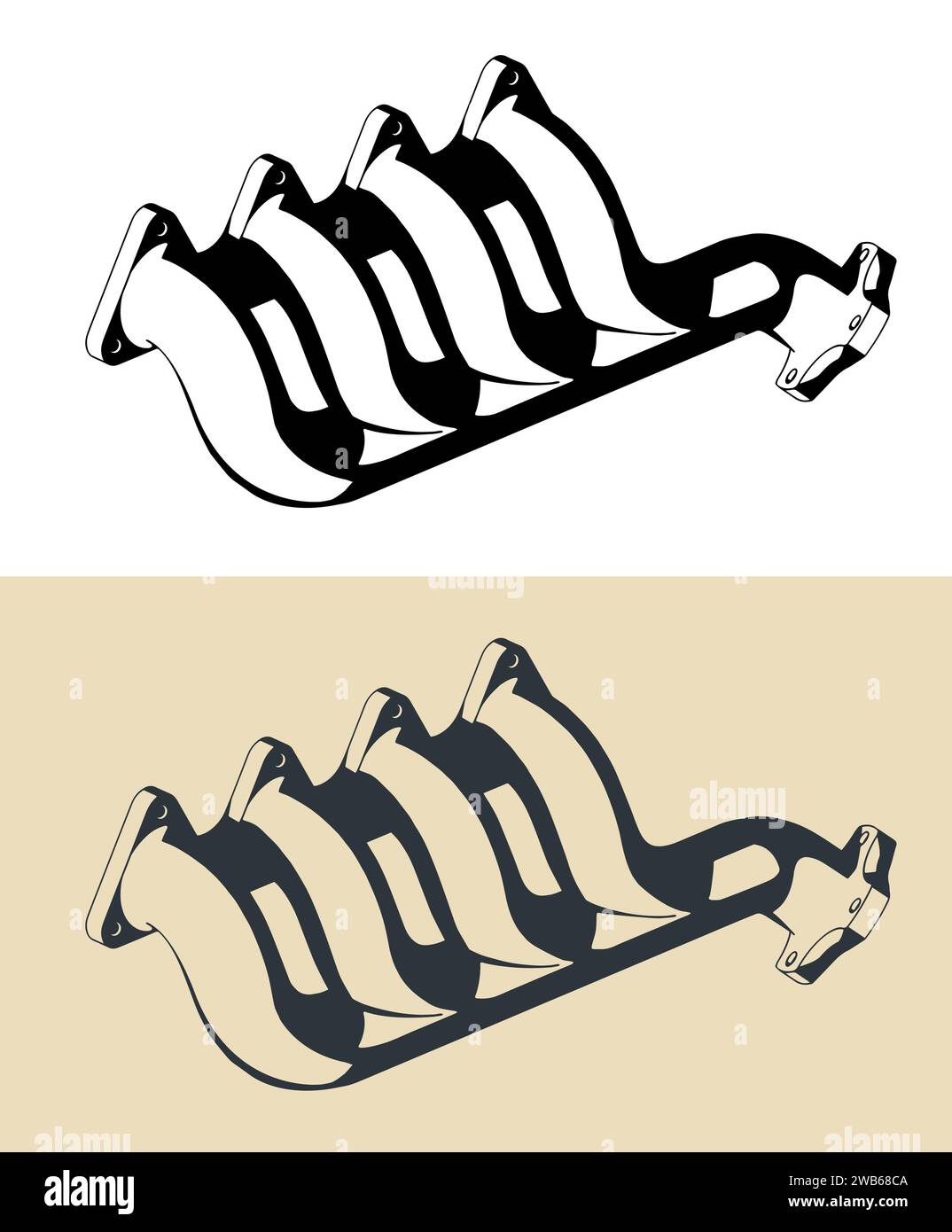 Stylized vector illustrations of exhaust manifold Stock Vector Image ...
