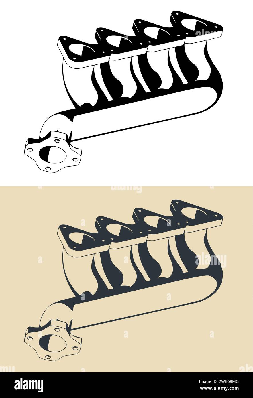 Stylized vector illustrations of exhaust manifold Stock Vector Image ...
