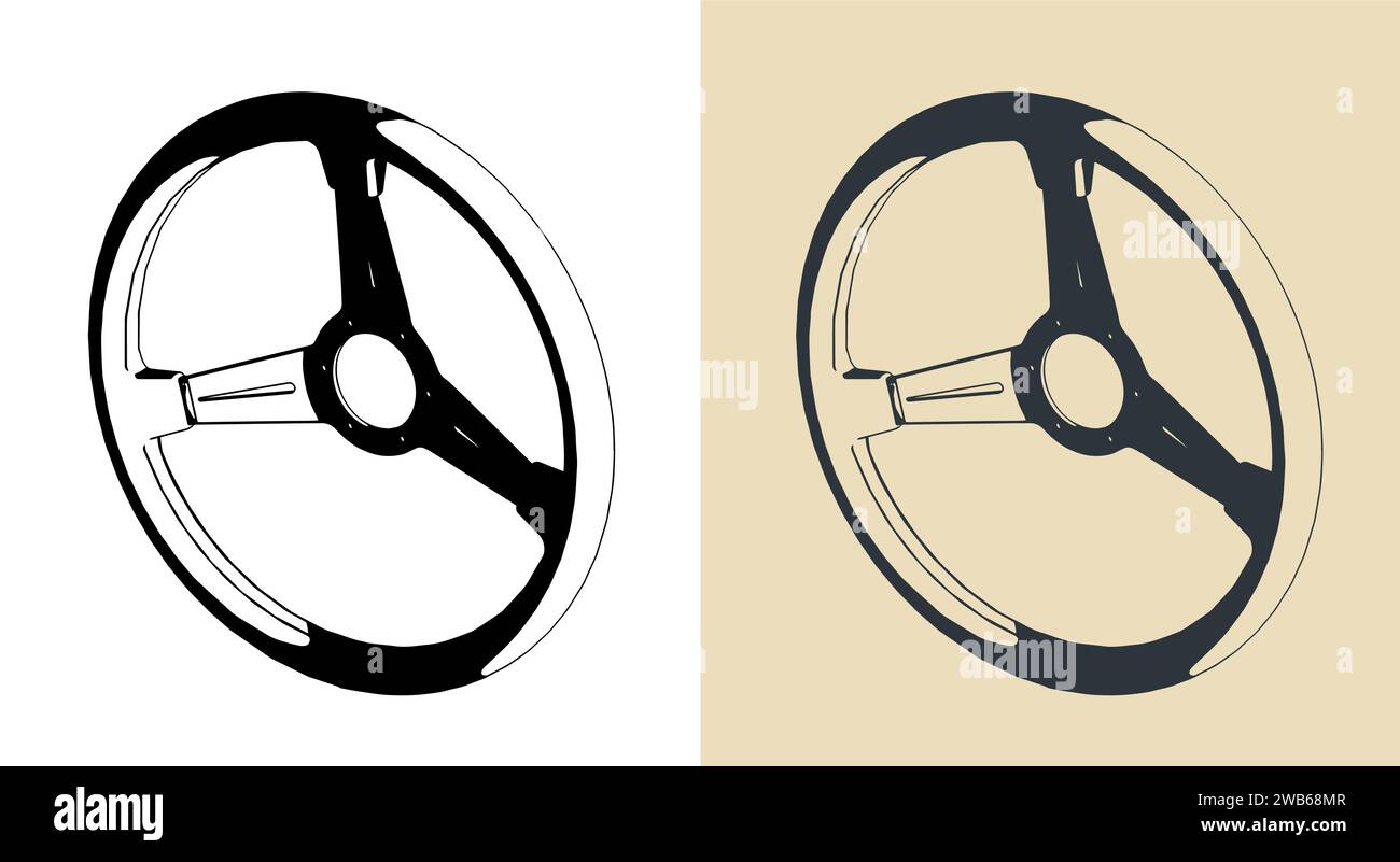 Stylized vector illustrations of a sports car steering wheel Stock ...