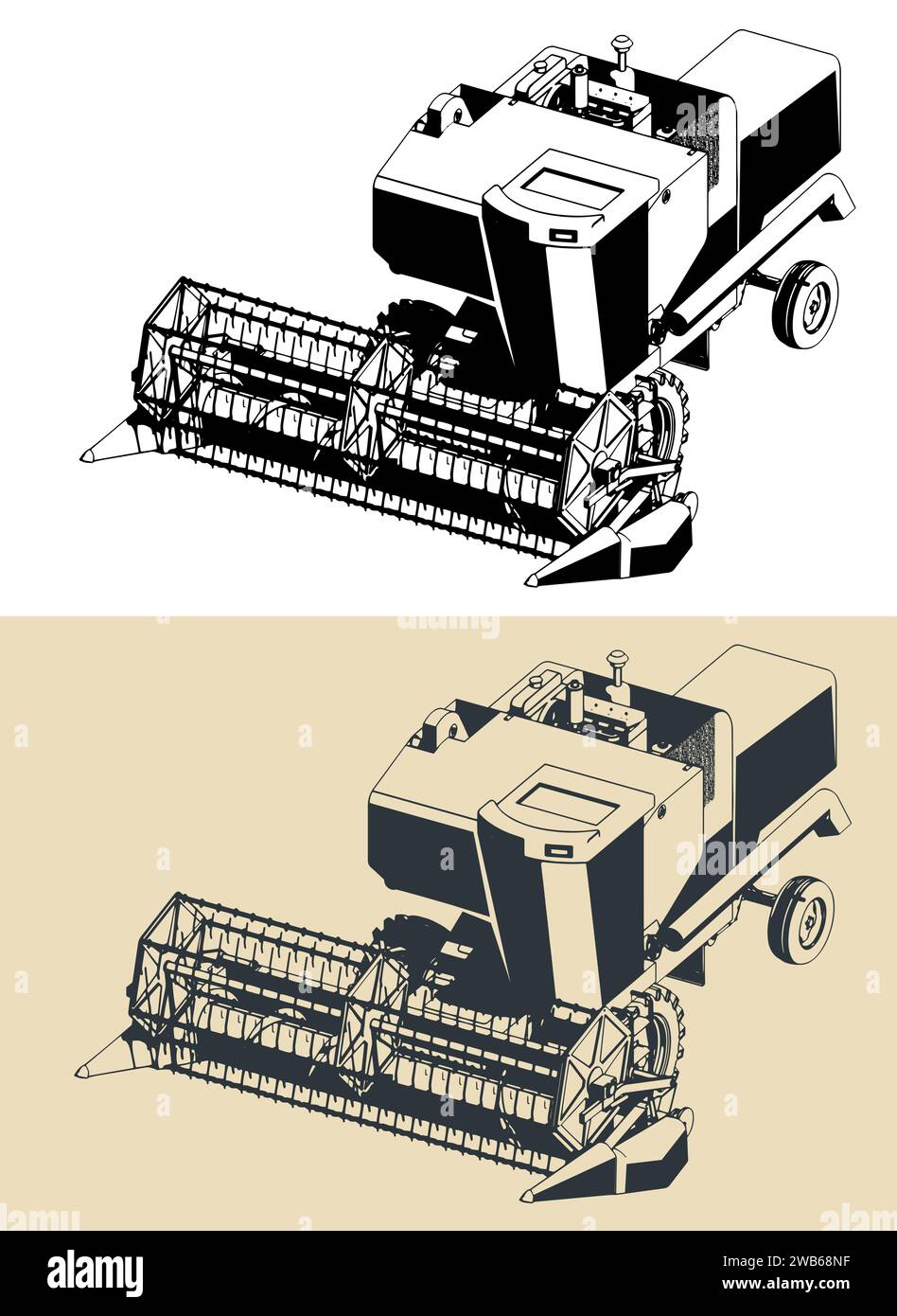 Stylized vector illustrations of a combine harvester Stock Vector Image ...