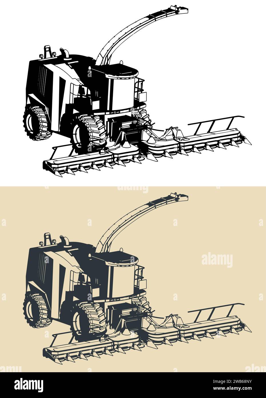 Stylized vector illustrations of a combine harvester Stock Vector Image ...