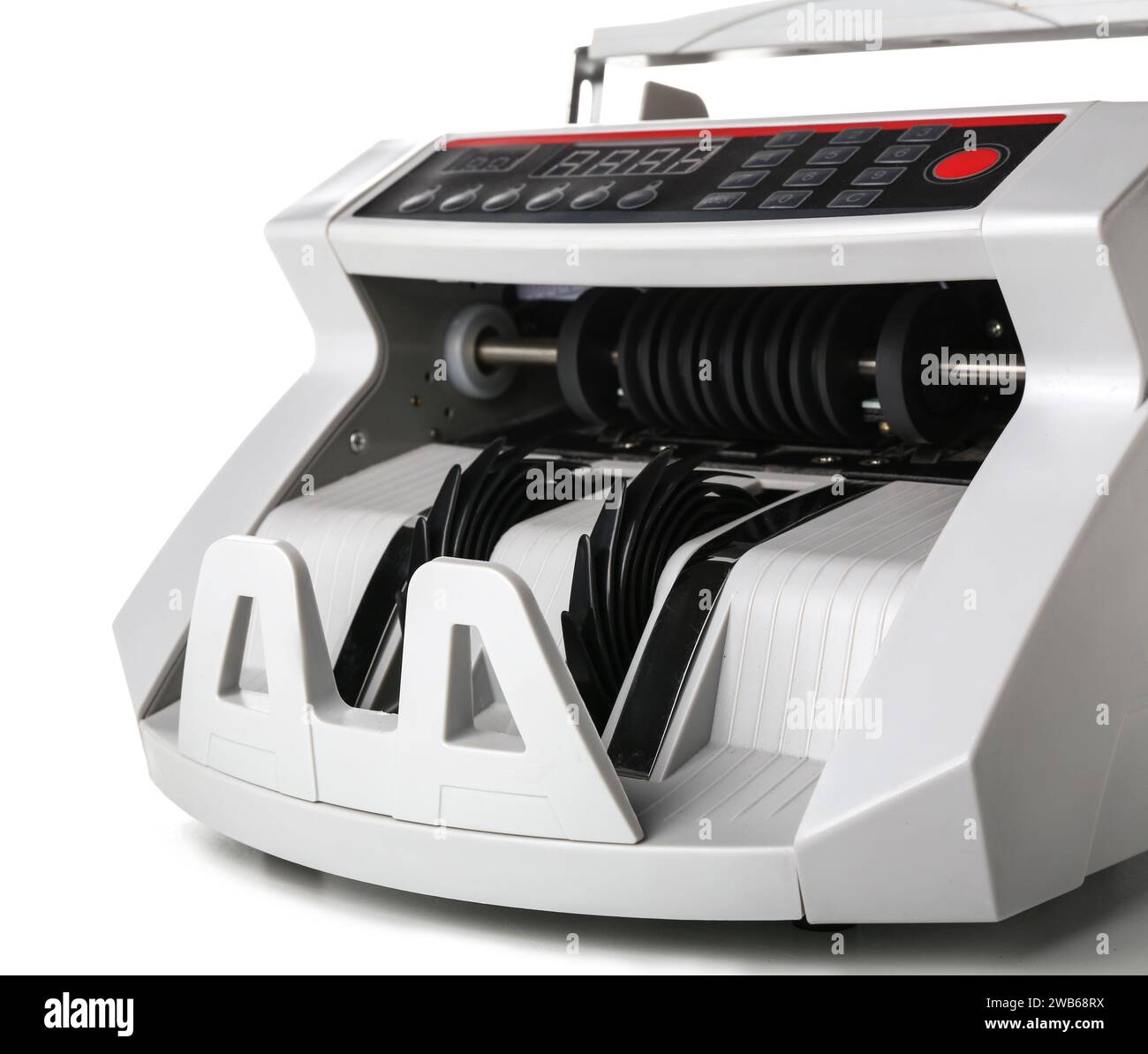 Modern cash counting machine on white background, closeup Stock Photo ...