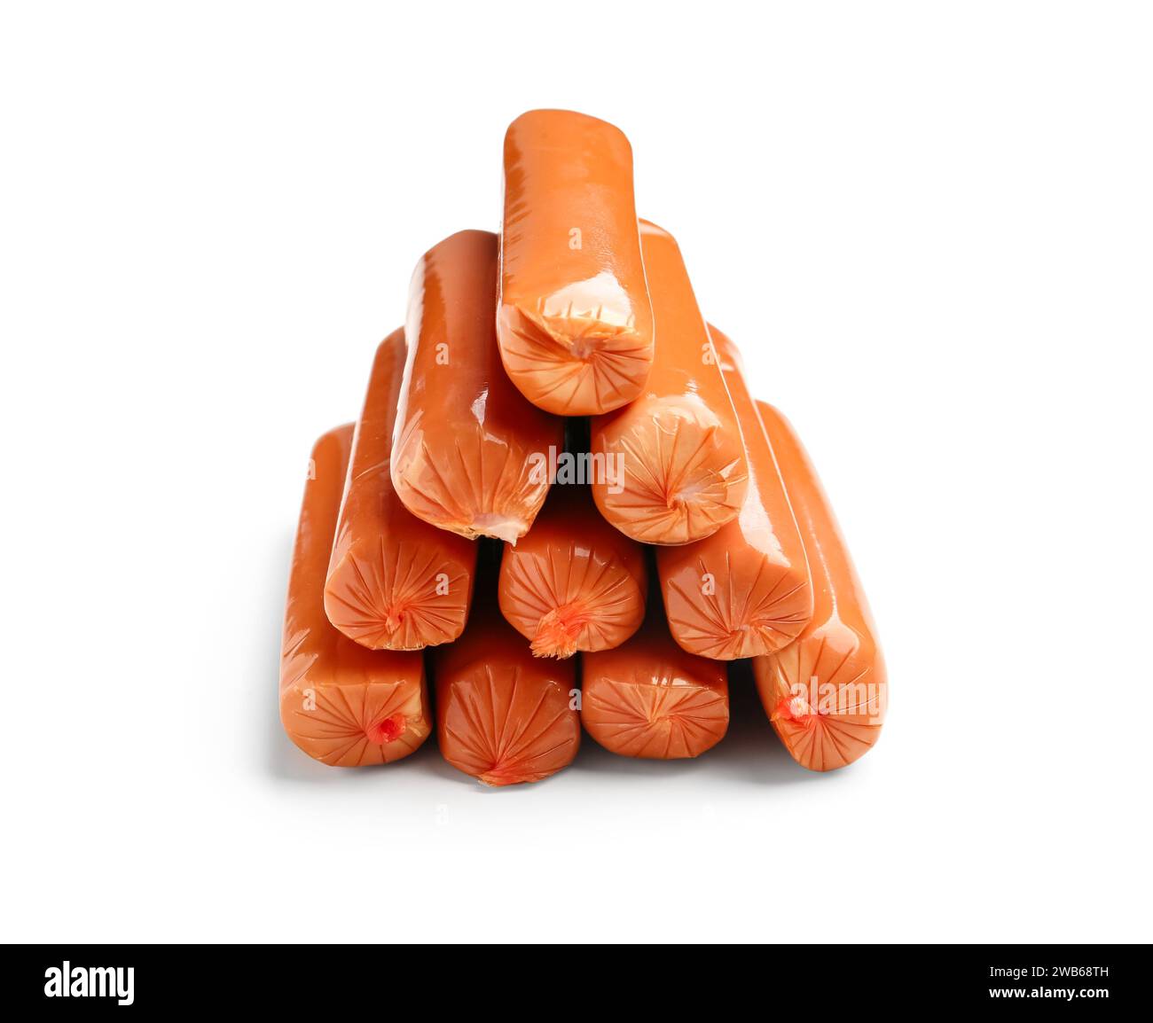Stack of tasty sausages isolated on white background Stock Photo - Alamy