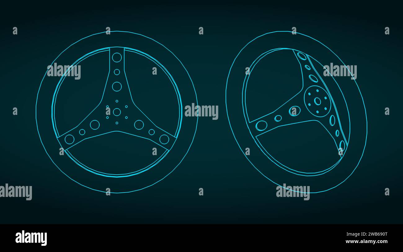 Stylized vector illustration of blueprint of a sports car steering ...
