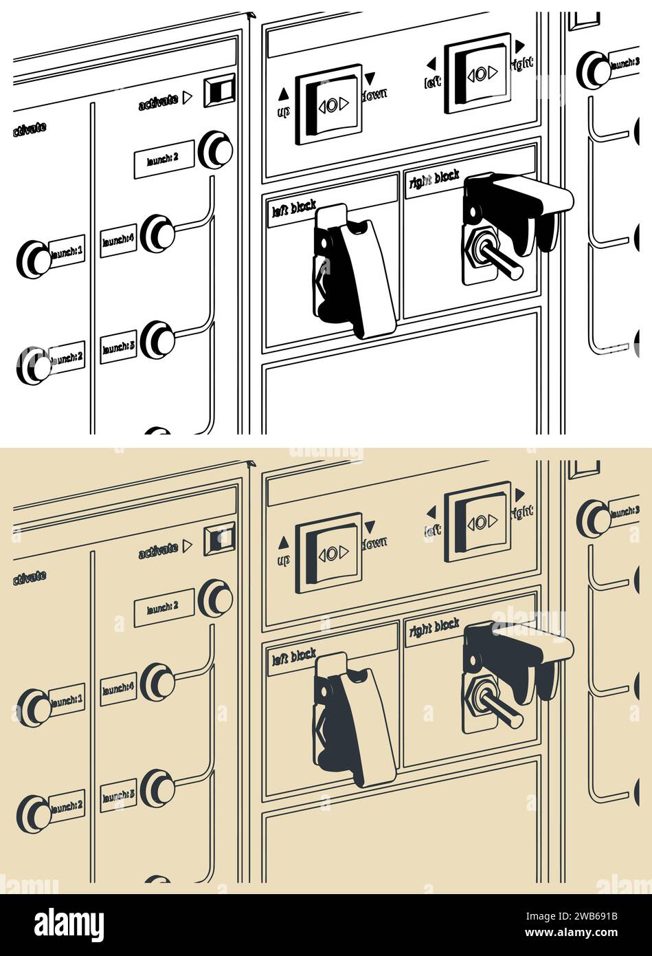 Stylized vector illustrations of CNC control panel close-up Stock ...