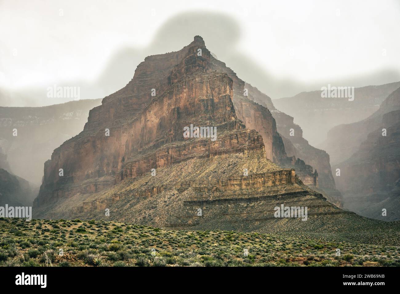 Vesta Temple Juts into Thick Fog Along the Tonto Plateau in the Grand ...
