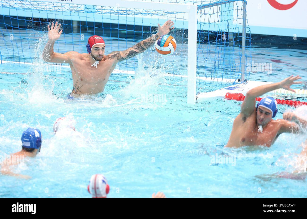 (240109) -- ZAGREB, Jan. 9, 2024 (Xinhua) -- Goalkeeper Emmanouil ...