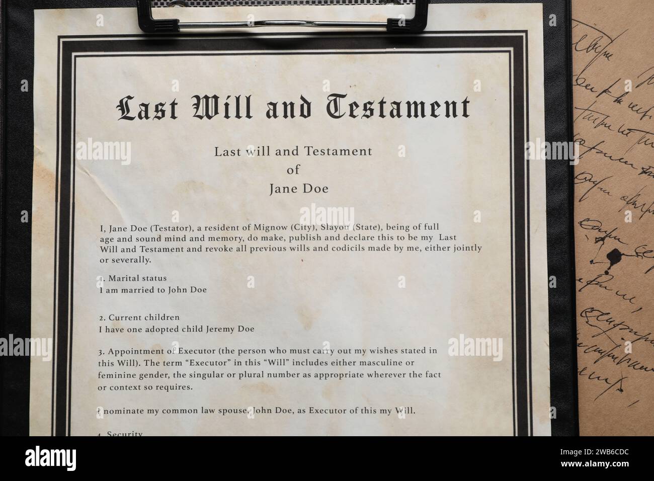 Last Will and Testament with handwritten letter, top view Stock Photo ...
