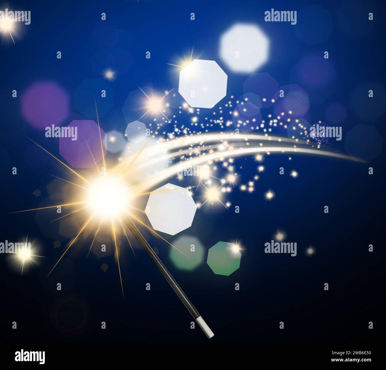 Conjuring spell with magic wand on blue gradient background Stock Photo ...