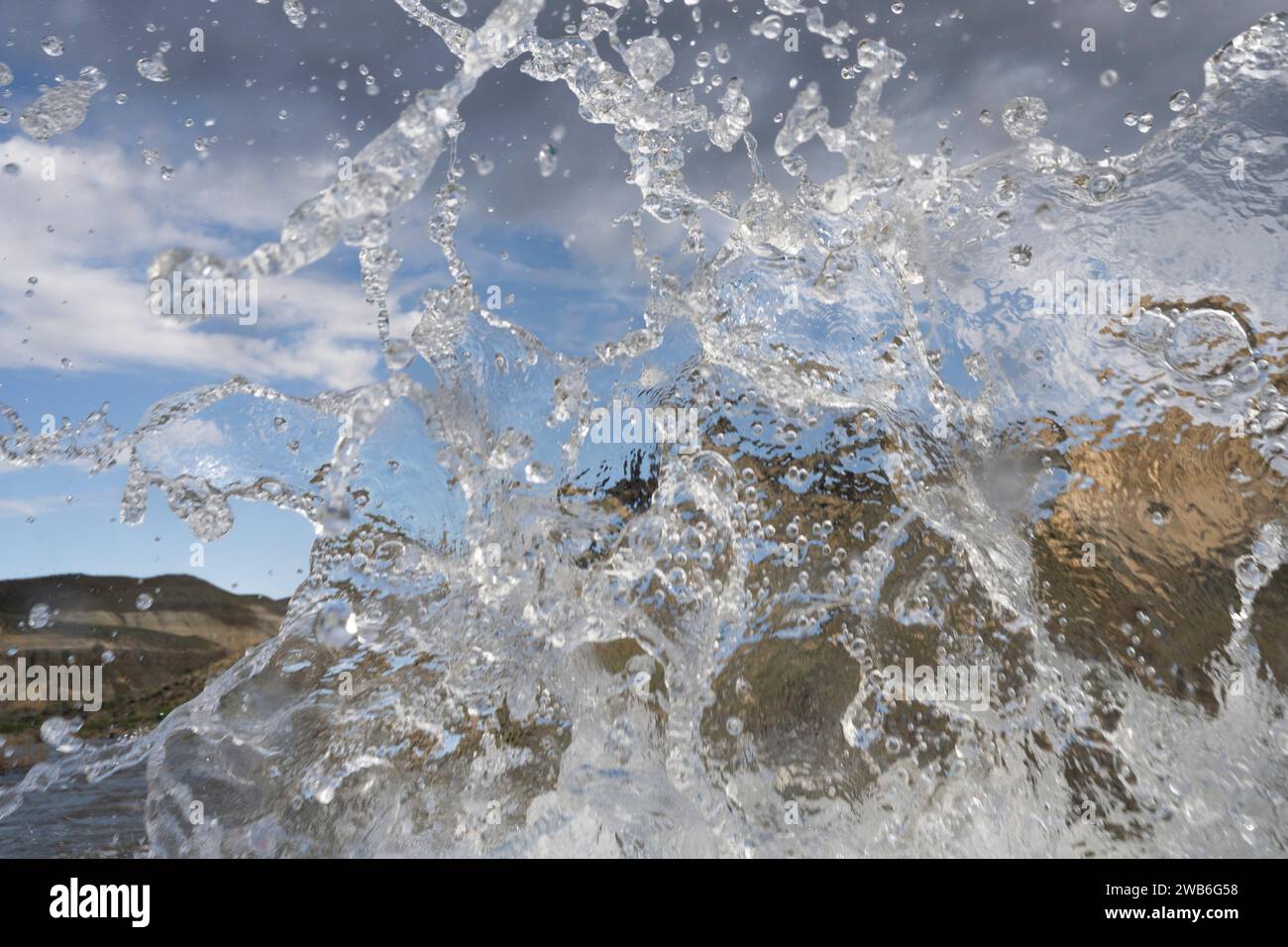 Clear water approaching camera during a whitewater rapid on a rafting ...