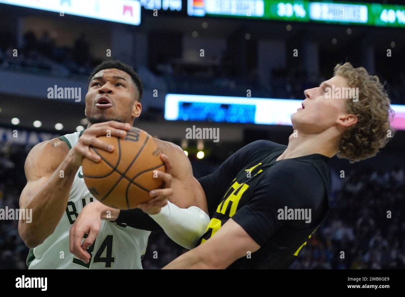 Milwaukee Bucks' Giannis Antetokounmpo tries to get past Utah Jazz's ...