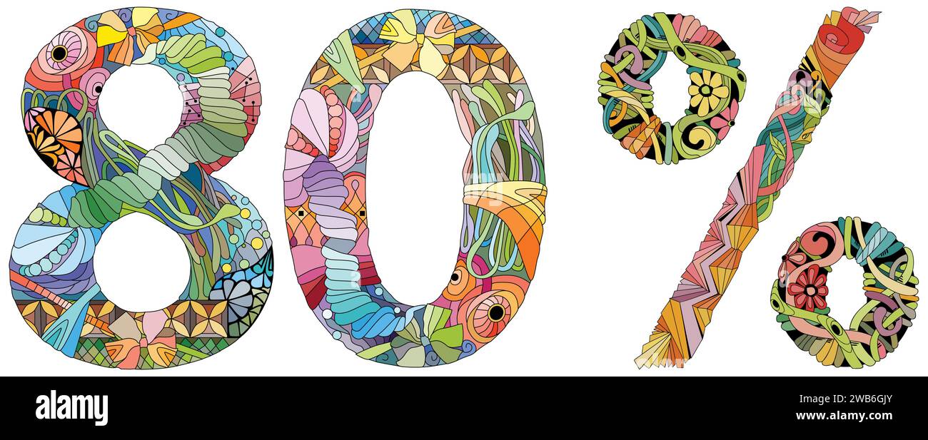 80 percent. Vector decorative zentangle object. Hand-painted art design ...