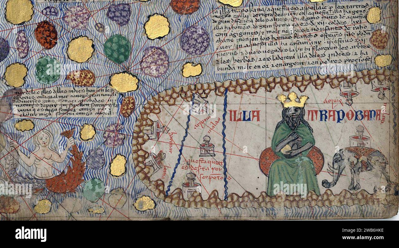 1375 Catalan Atlas by Abraham Cresques - Taprobana detail Stock Photo ...