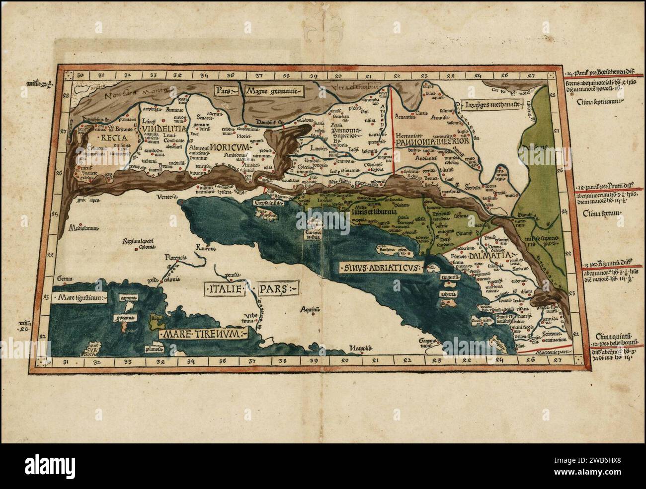 1482 Ulm Ptolemy map the Adriatic and the Balkans Stock Photo - Alamy