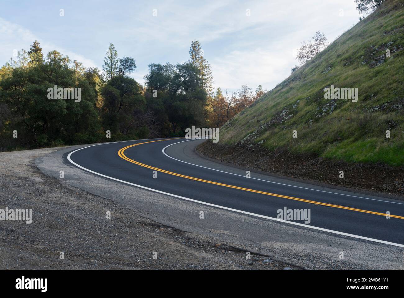 Curve in two lane rural California highway. Taken from pullout Stock ...
