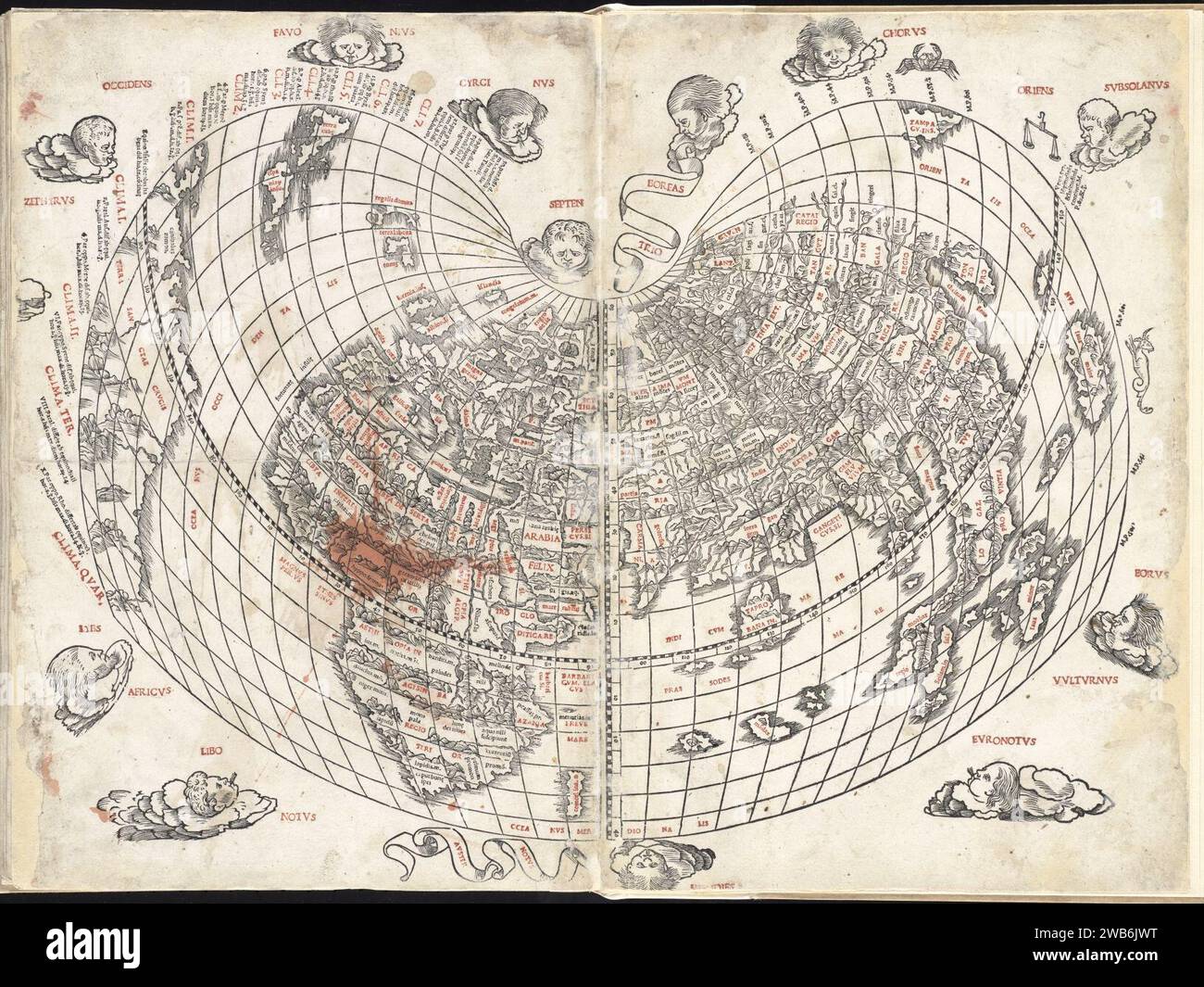 1511 world map with winds (venti) and climate zones, in Ptolemy's ...