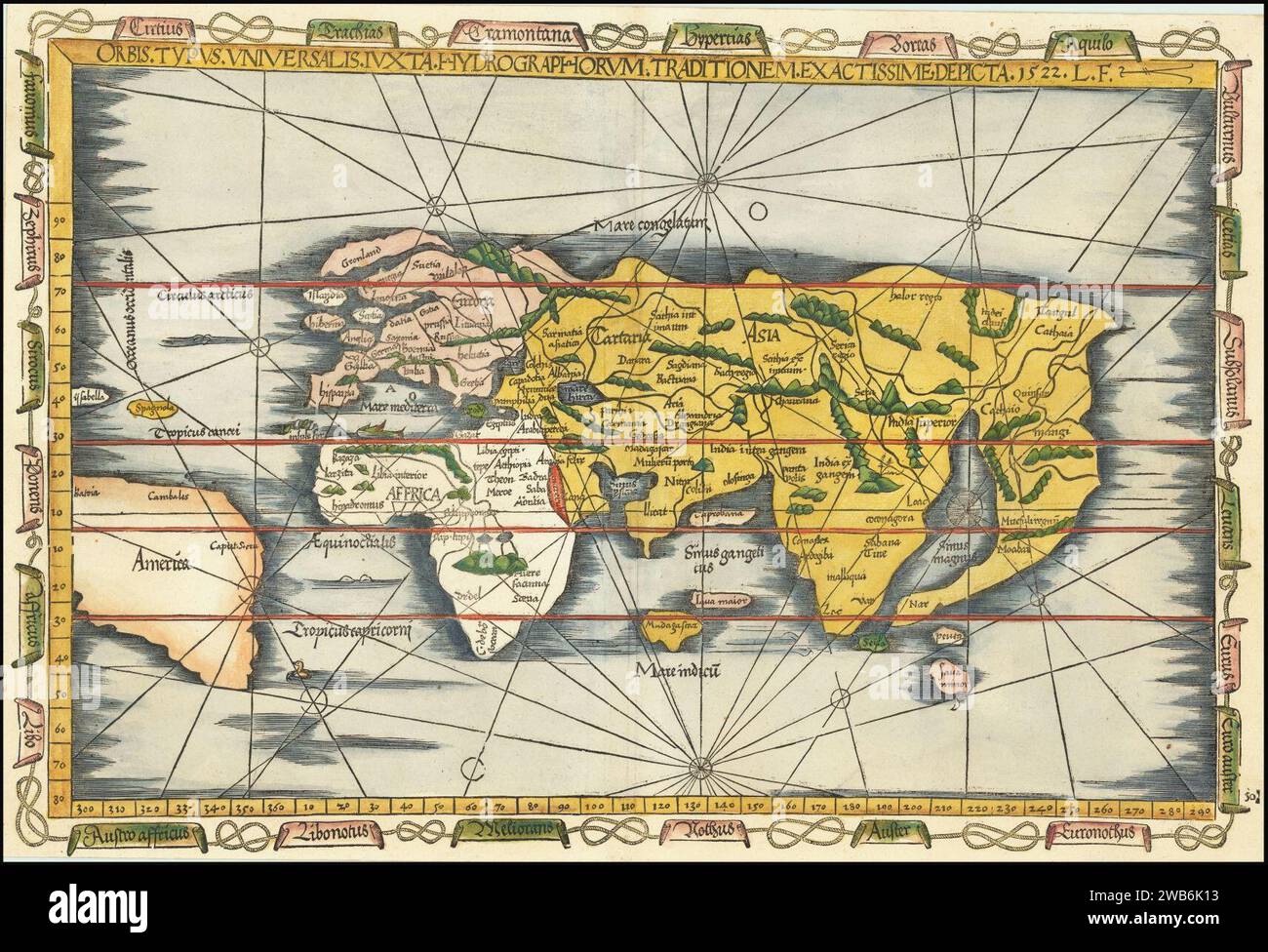 1522 world map by Lorenz Fries Stock Photo - Alamy