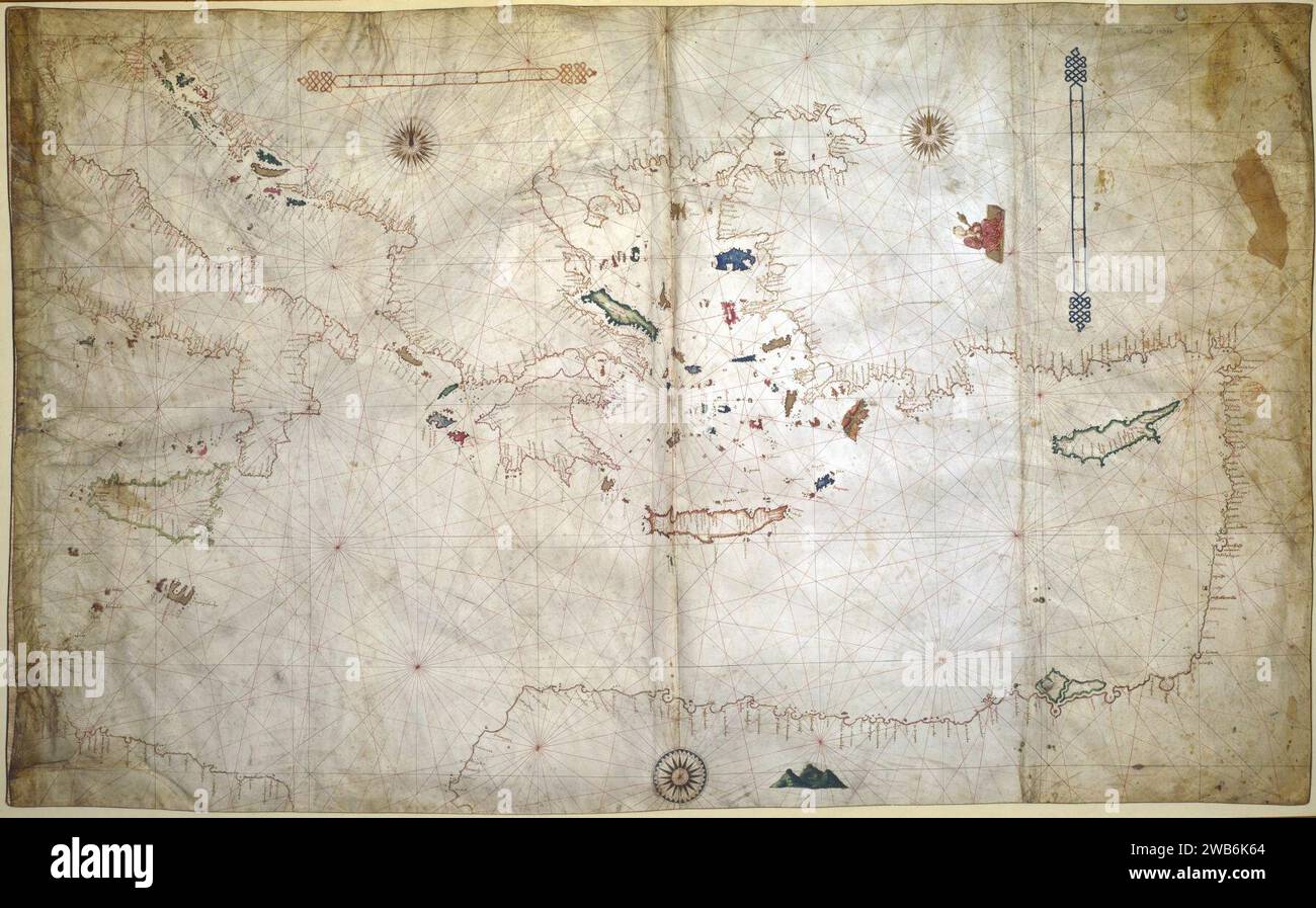 1545 Portolan chart of the Central and Eastern Mediterranean Sea and ...