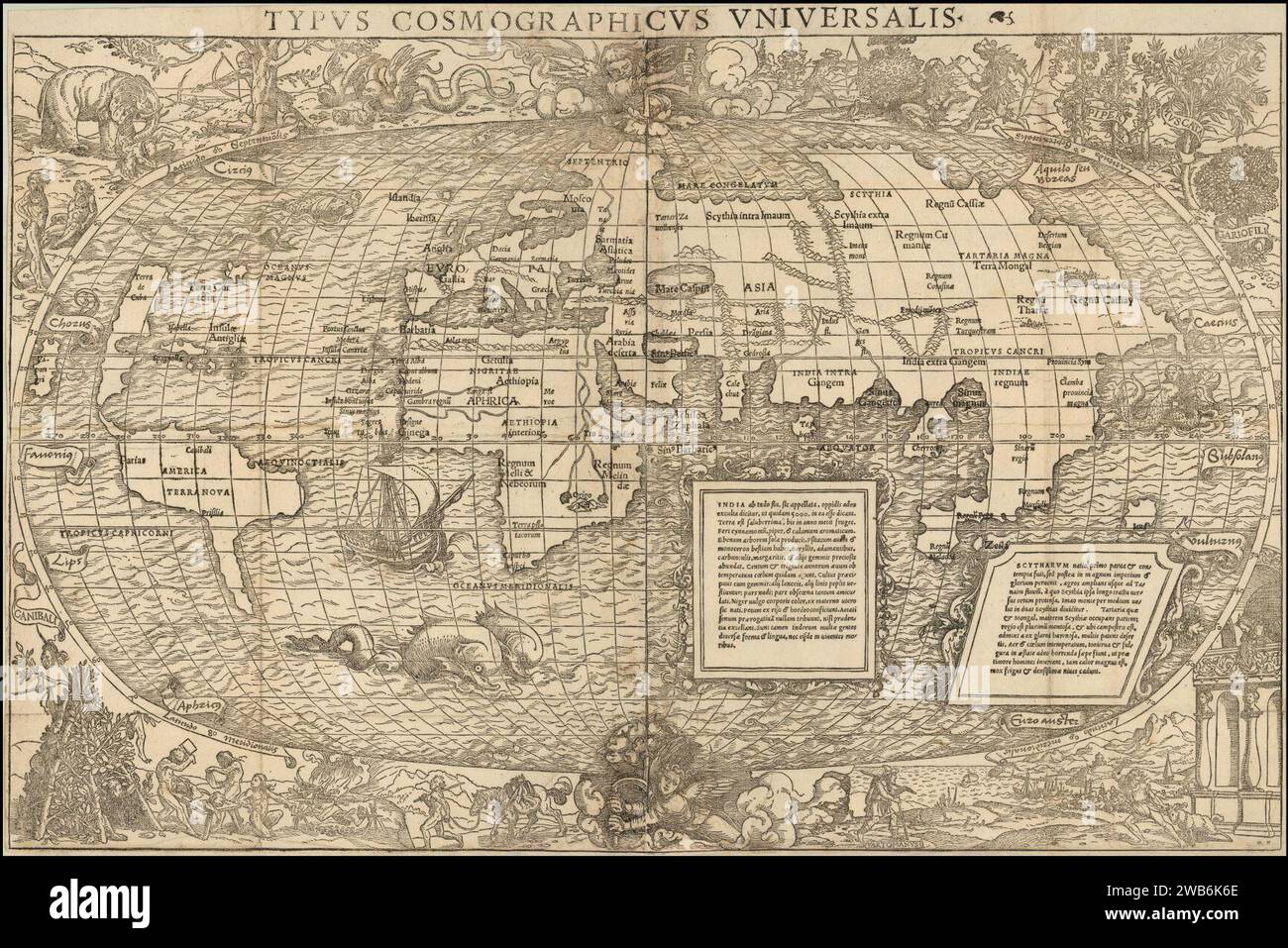 1537 map of the world by Sebastian Munster Stock Photo - Alamy