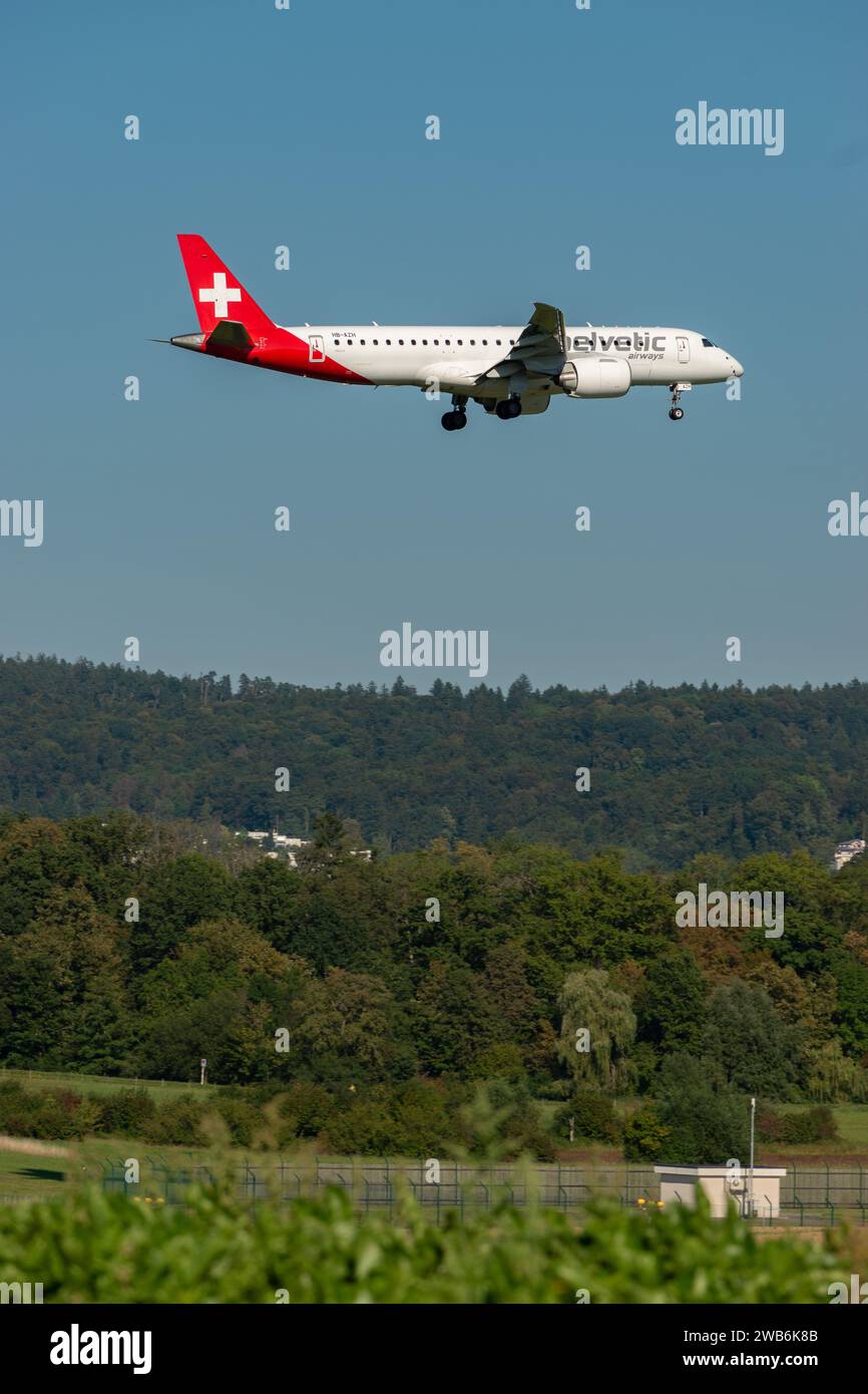 Zurich, Switzerland, September 6, 2023 HB-AZH Helvetic Airways Embraer ...
