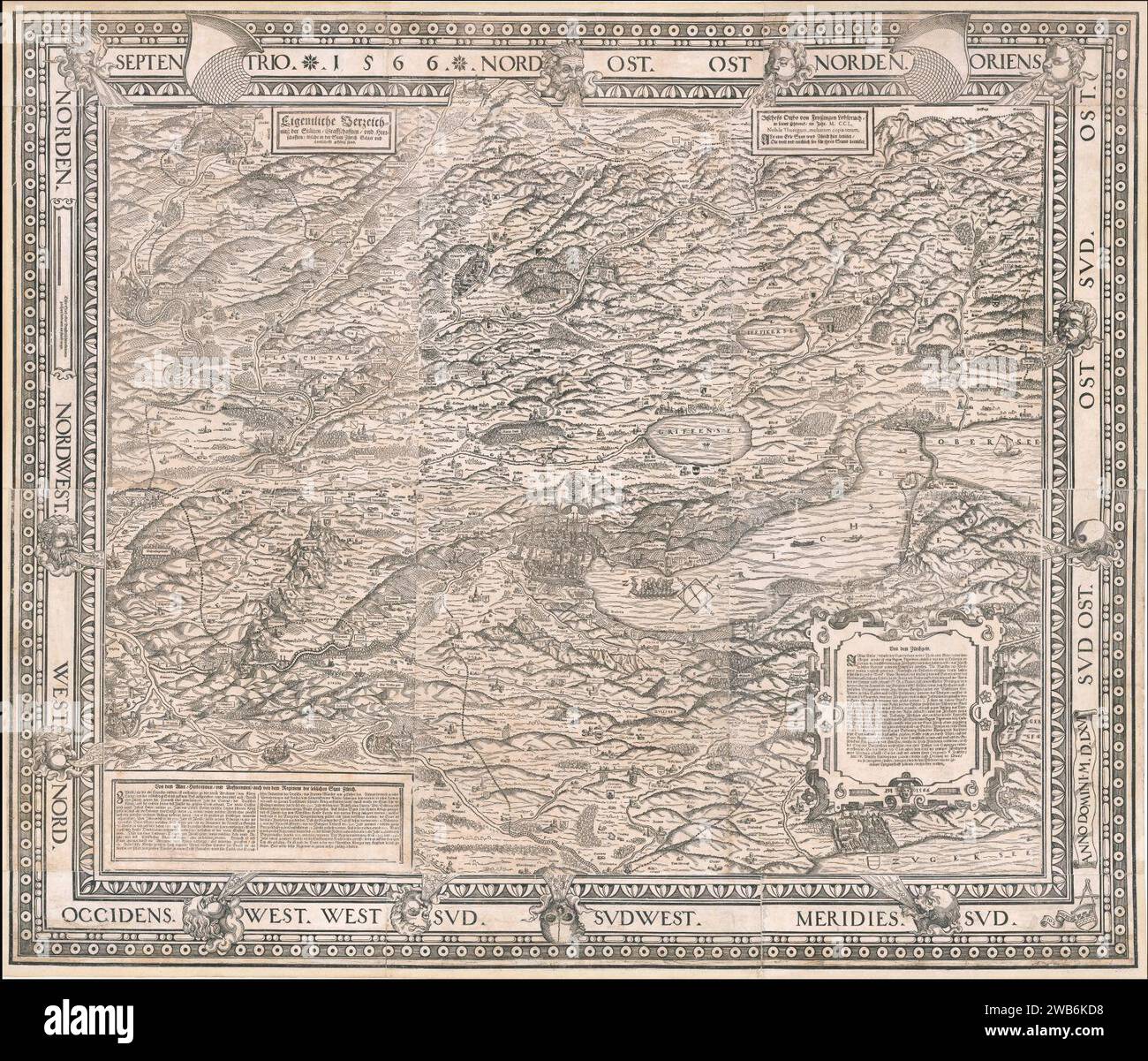 1566 map of Zurich and surroundings by Jodocus Murer Stock Photo - Alamy