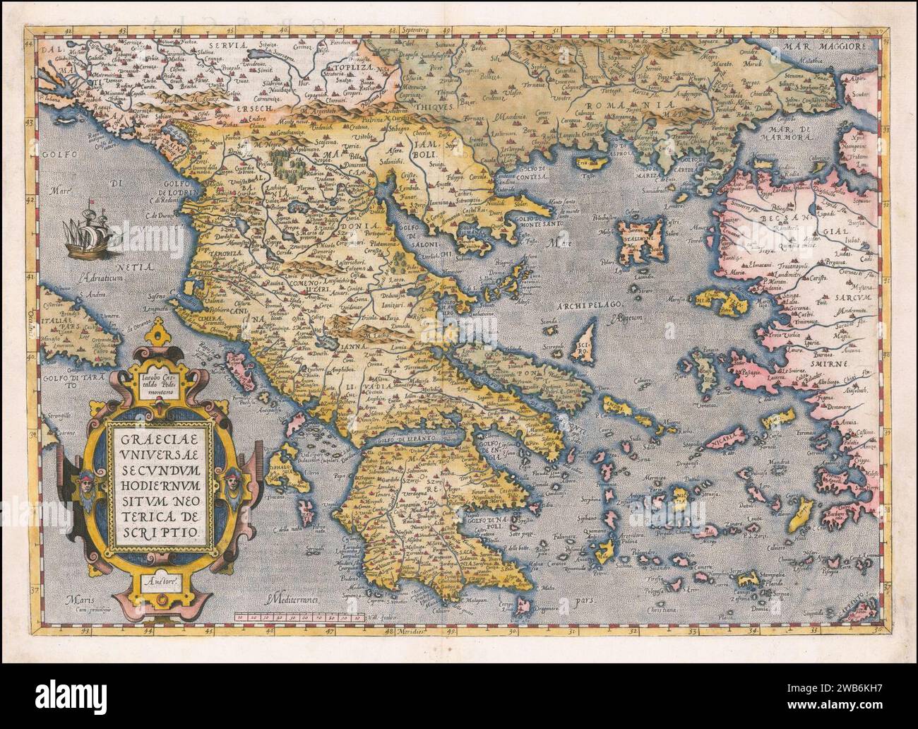 1584 map of Greece and the Aegean Sea by Abraham Ortelius Stock Photo ...