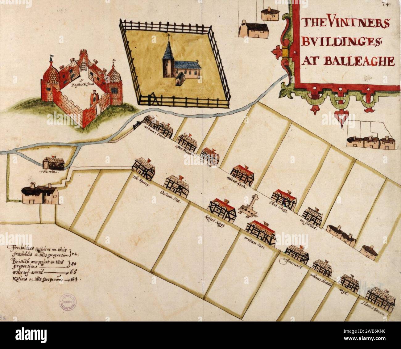 1622 Thomas Raven Map of Bellaghy Stock Photo - Alamy