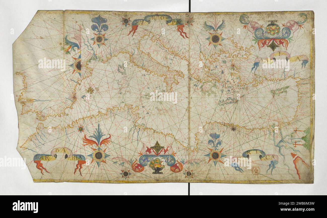 1662 Portolan chart of the Mediterranean Sea including Gibraltar and ...