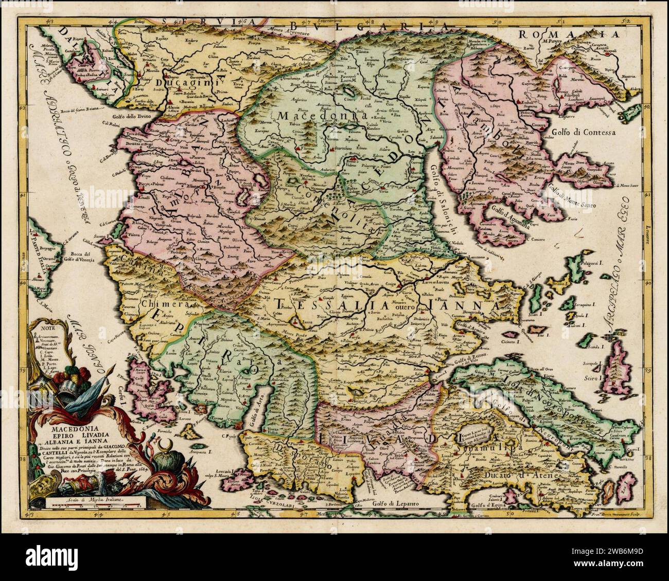 1684 map of Macedonia and Thessaly by Giacomo Cantelli da Vignola Stock ...