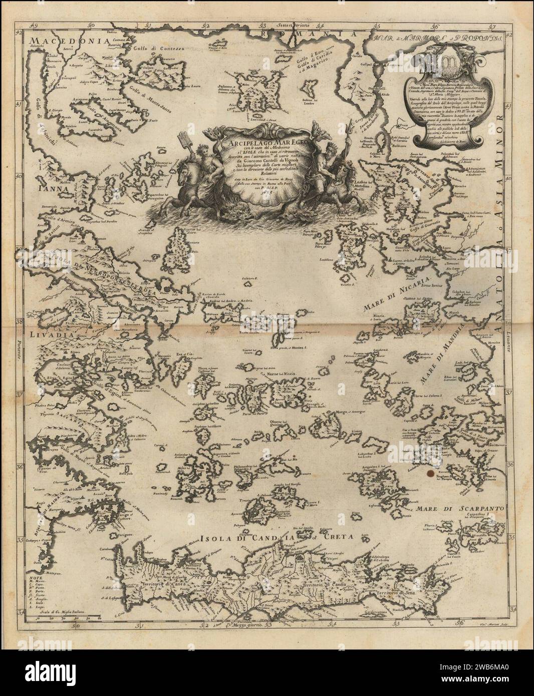 1685 map of the Aegean Sea by Giacomo Cantelli da Vignola Stock Photo ...