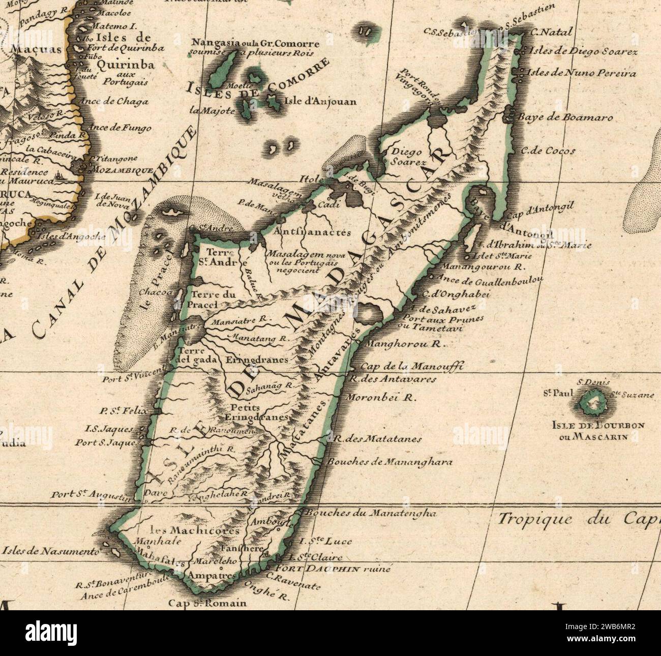 1708 map of Madagascar by Guillaume Delisle (detail of larger Africa ...