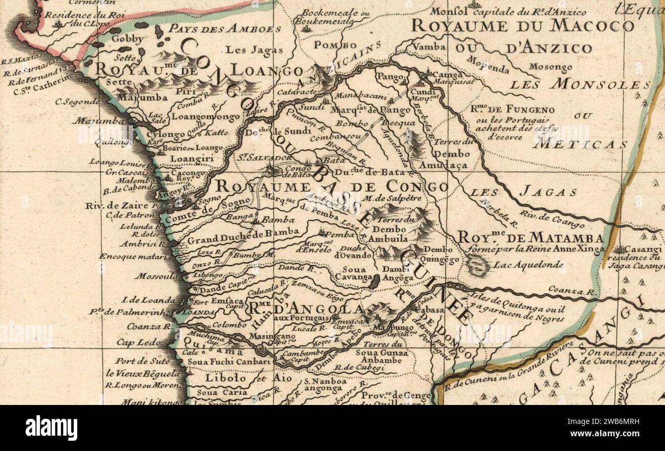 1708 map of Congo by Guillaume Delisle (detail of larger Africa map ...