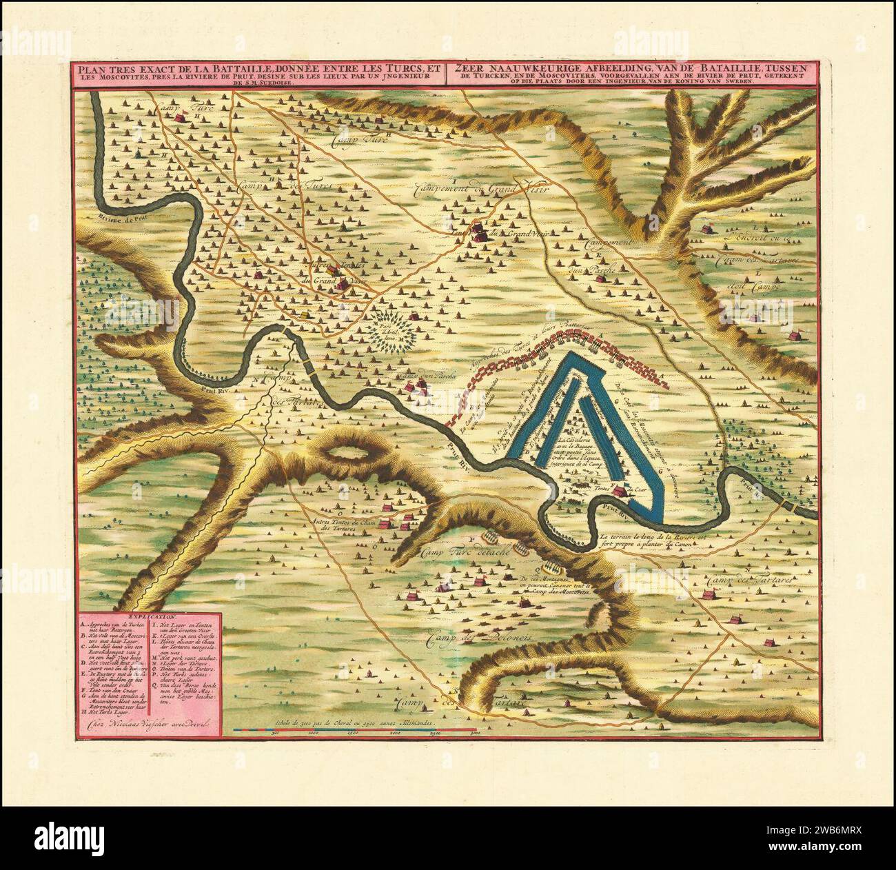 1711 map of the Battle of Stănileşti of the Pruth River Campaign by ...